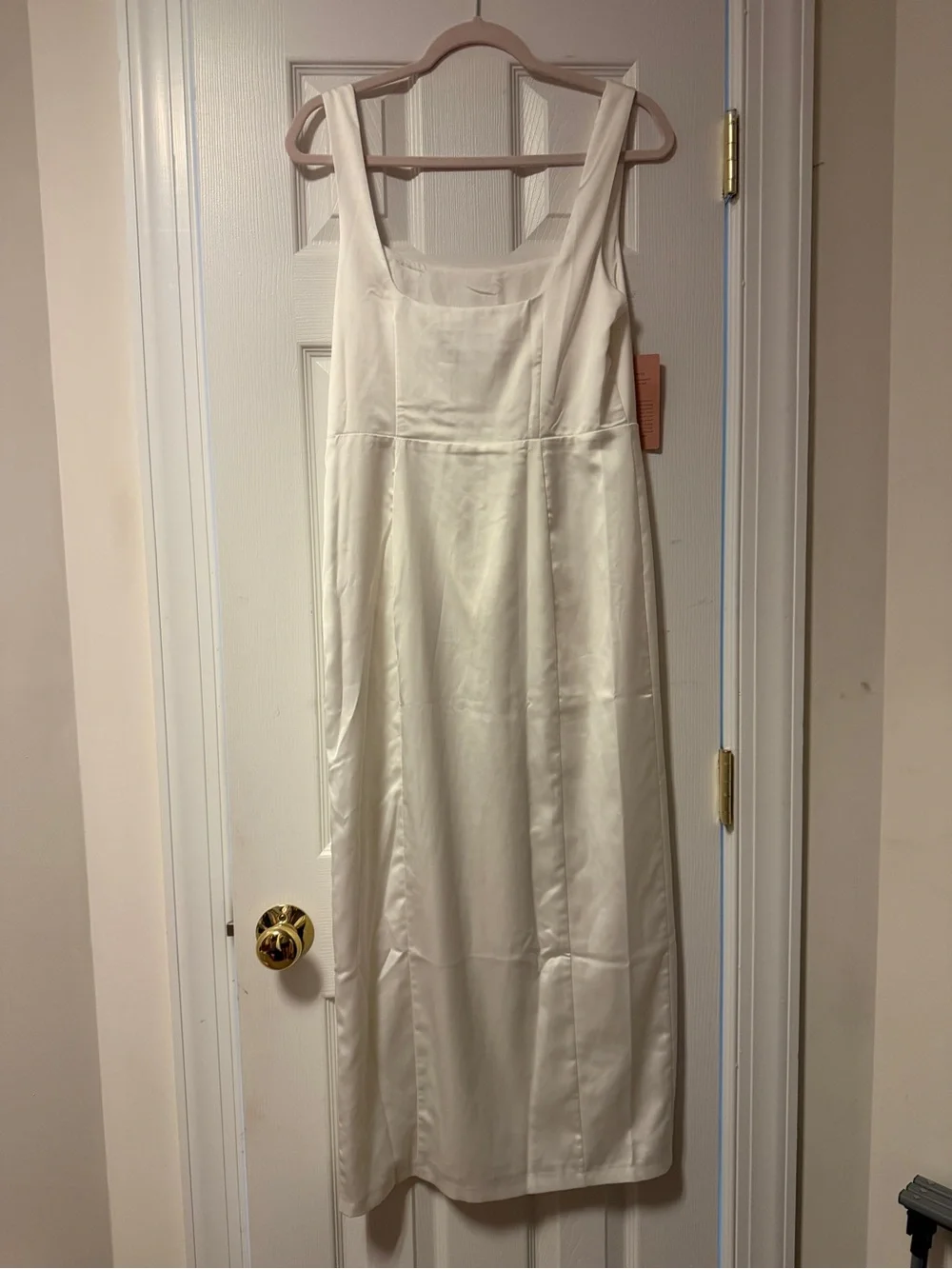 BHLDN | Dresses | Bhldn White Satin Squareneck Midi Dress | Poshmark